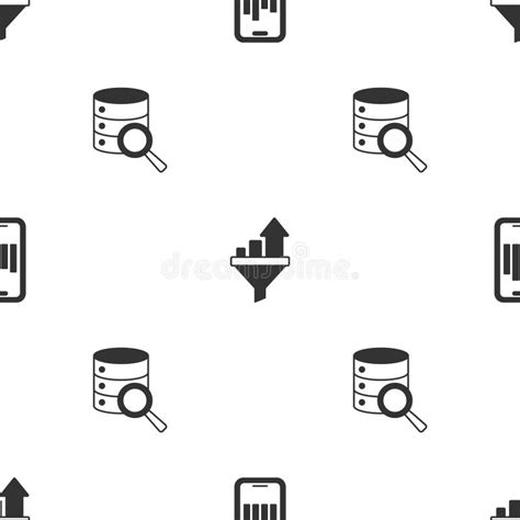 Set Mobile With Graph Sales Funnel Chart And Server On Seamless Pattern Vector Stock Vector