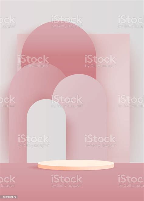 분홍색 연단과 추상적인 분홍색 배경 장면 스튜디오 또는 디스플레이 기하학적 모양 모양 제품 표시 프리젠 테이션과 최소한의 장면 3d 벡터 디자인에 대한 스톡 벡터 아트 및