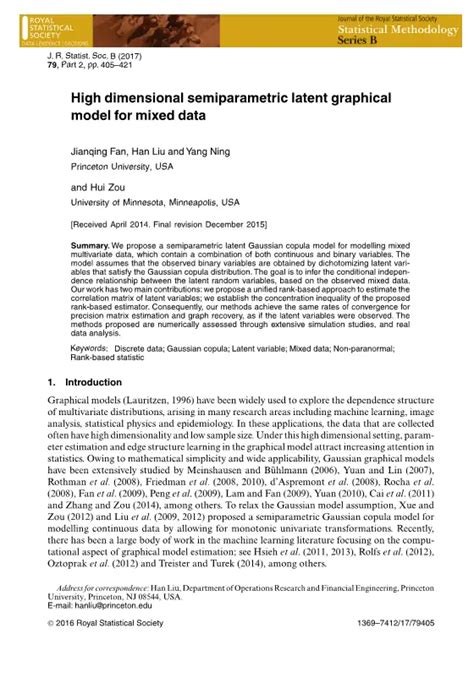 High Dimensional Semiparametric Latent Graphical Model For Mixed Data Docslib