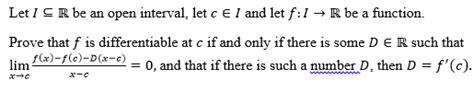 Solved Let I Subset R Be An Open Interval Let C Epsilon I