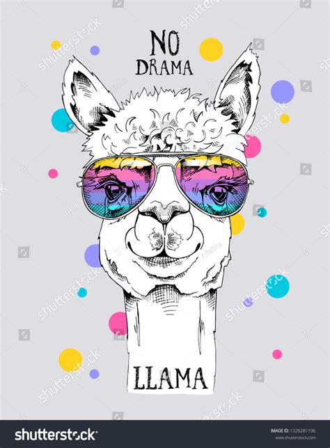 Funny Poster Portrait Alpaca Rainbow Glasses Stock Vector Royalty Free 1328281196 Shutterstock