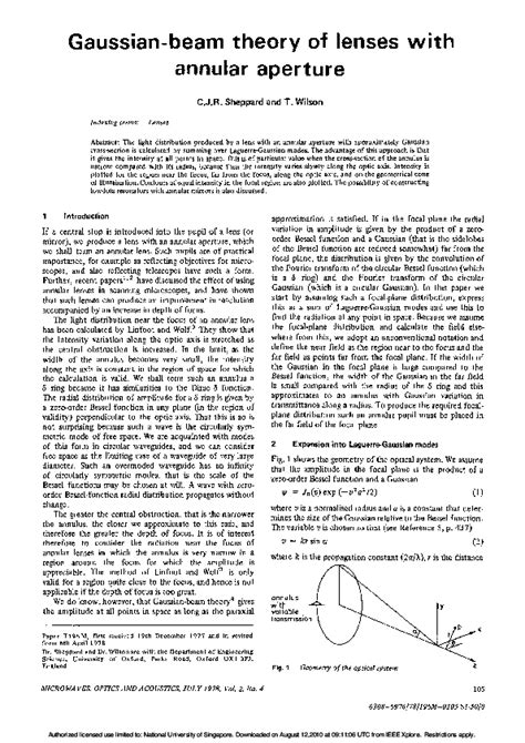 Pdf Gaussian Beam Theory Of Lenses With Annular Aperture