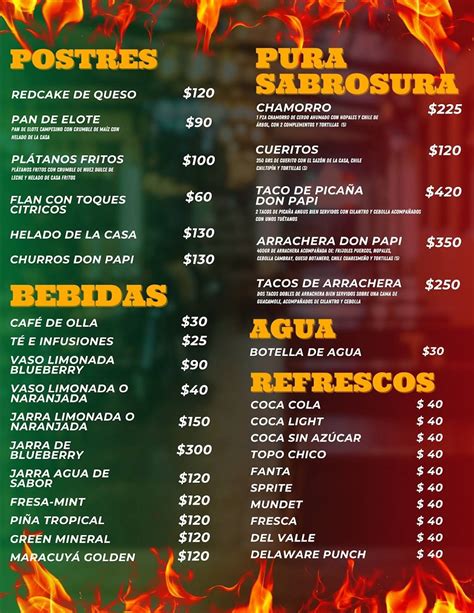Carta Del Restaurante Asados Don Papi Tulancingo