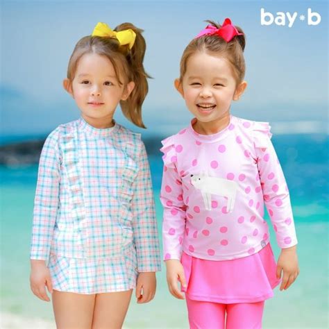 BAY B 유아 아동 여아 래쉬가드 주니어 수영복 상하 세트 집업 쿨토시 플랩캡 아쿠아슈즈 티몬
