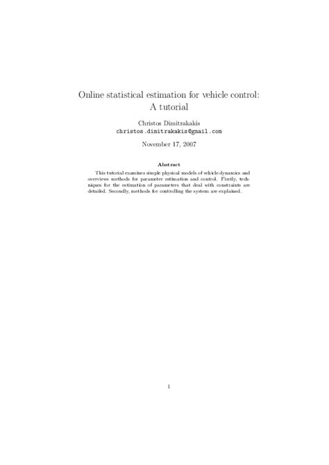 Pdf Online Statistical Estimation For Vehicle Control A Tutorial