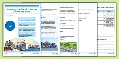 Gr 8 Geo Trade And Transport Summary And Worksheet