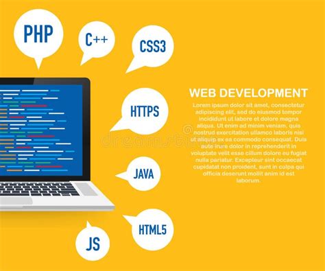 Programming Web Development Concept Code On The Screen Laptop Vector