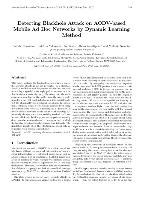 Pdf Detecting Blackhole Attack On Aodv Based Mobile Ad Hoc Networks By Dynamic Learning Method