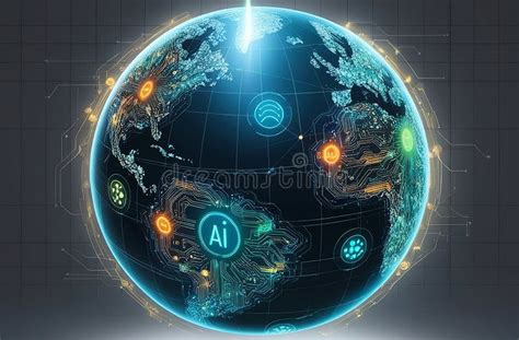 A Digital Globe Illuminated By Ai Symbols And Circuits Representing