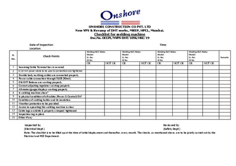 Checklist For Welding Machine Pdf Electrical Components