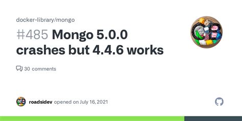 mongo 5 0 0 crashes but 4 4 6 works · issue 485 · docker library mongo
