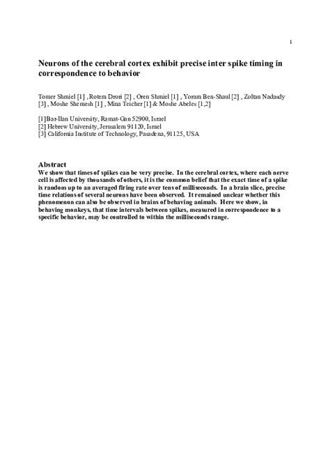 Pdf Neurons Of The Cerebral Cortex Exhibit Precise Interspike Timing