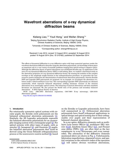 Pdf Wavefront Aberrations Of X Ray Dynamical Diffraction Beams