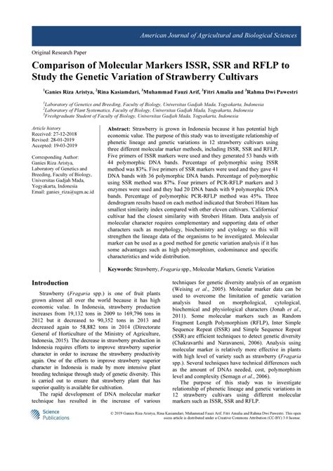 PDF Comparison Of Molecular Markers ISSR SSR And RFLP To Study The Genetic Variation Of