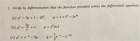 Solved 1 Verify By Differentiation That The Function