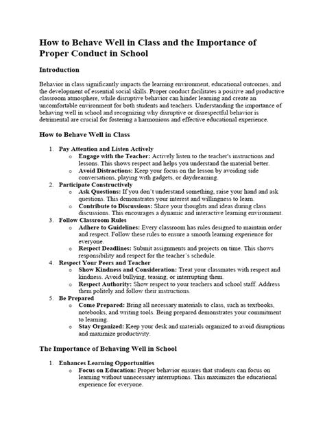 How To Behave Well In Class And The Importance Of Proper Conduct In