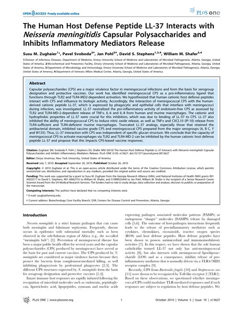 PDF The Human Host Defense Peptide LL Interacts With Neisseria Meningitidis Capsular