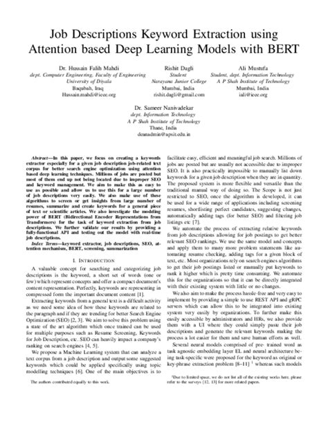 pdf job descriptions keyword extraction using attention based deep learning models with bert