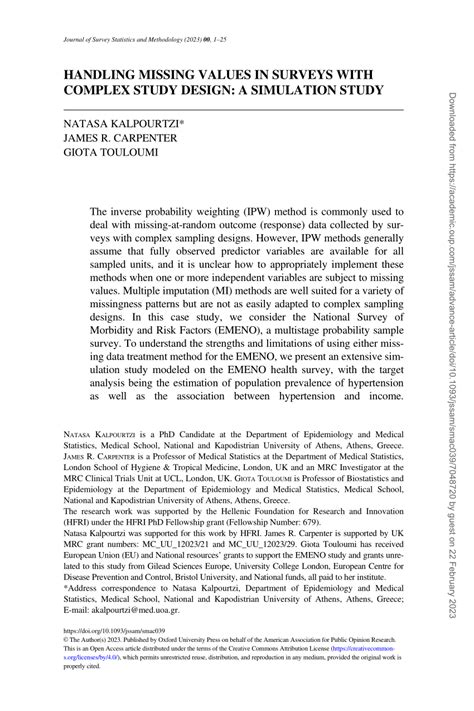 PDF Handling Missing Values In Surveys With Complex Study Design A Simulation Study