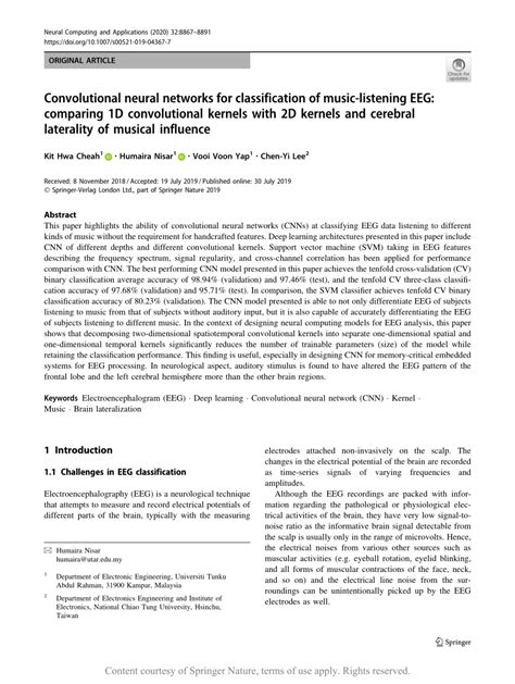 Convolutional Neural Networks For Classification Of Music Listening Eeg Comparing 1d