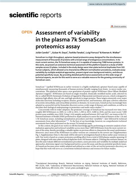 Pdf Assessment Of Variability In The Plasma 7k Somascan Proteomics Assay