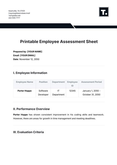 Free Assessment Sheet Templates Editable And Printable