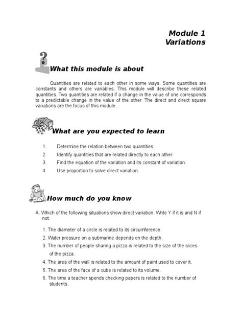 Module 1 Variations Pdf Variable Mathematics Equations