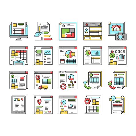 Inventory Analytics And Report Icons Set Vector 19592558 Vector Art At Vecteezy