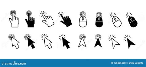 Mouse Click Cursor Icon Set Hand Finger And Arrow Cursor Pointer