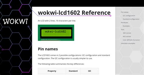 Wokwi Lcd1602 Reference Wokwi Docs