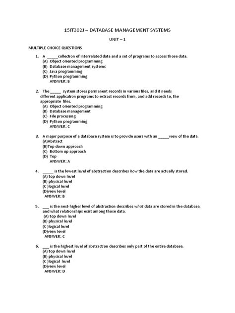 Dbms All Five Units Mcqs Pdf Databases Relational Database