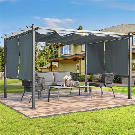 Richryce 10ftx13ft Aluminum Steel Flat Top Pergola Gazebos For Patio