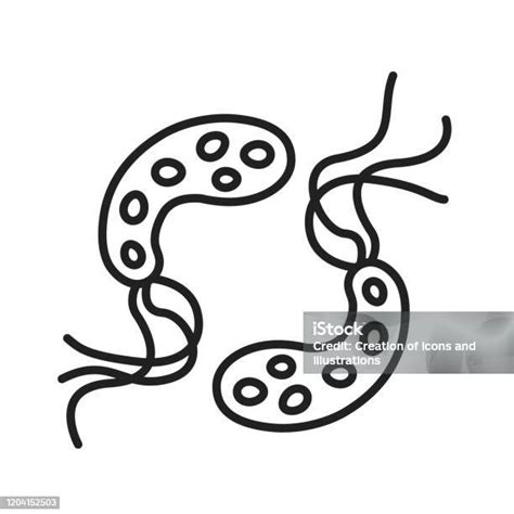 박테리아 콜레라 블랙 라인 아이콘입니다 수인성 미세 세균은 질병 개념을 유발합니다 웹 모바일 앱 프로모션을위한 픽토그램 Ui