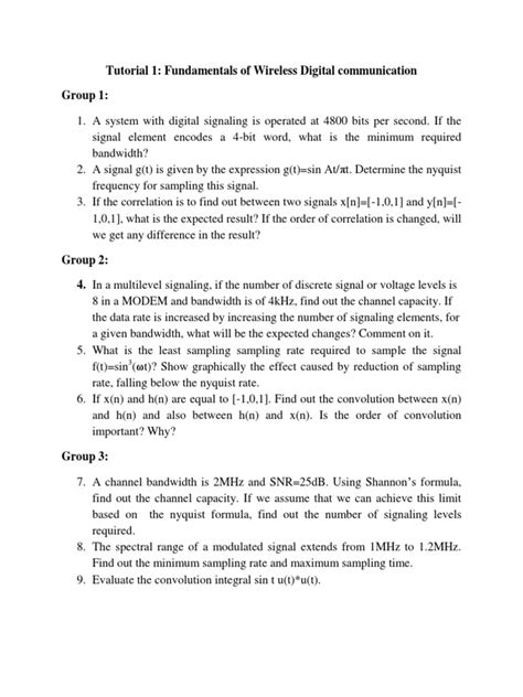 Tutorial 1 Assignment Pdf Bandwidth Signal Processing Spectral Density