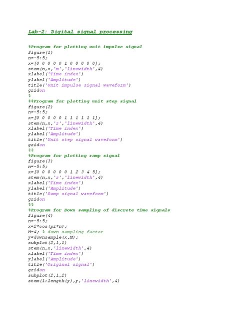 Plotting Common Discrete Time Signals And Downsample And Upsample Of Signal Pdf