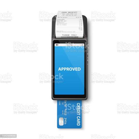 벡터 3d Nfc 지불 기계 신용 카드 영수증 격리 승인된 결제 상태 와이파이 무선 결제 Pos 단말기 기계 설계 템플릿 은행