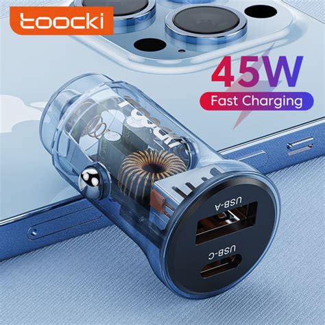 Toocki 15W 30W 45W USB A USB C โปรงใส Mini Car ชารจสนบสนน PD3 0 PPS QC3 0สำหรบ Samsung