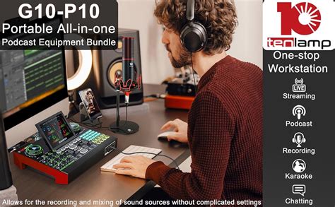 Podcast Equipment Bundle Tenlamp G10 Usb Audio Interface With Dj Mixer And Sound
