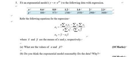 solved 5 fit an exponential model y a e to the following
