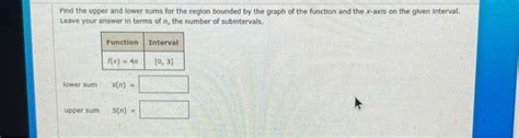 Solved Find The Upper And Lower Sums For The Region Bounded