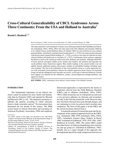 Pdf Cross Cultural Generalizability Of Cbcl Syndromes Across Three Continents From The Usa