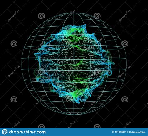 Sphere From Particles Wave Nodes 3d Sea Flow Stock Illustration