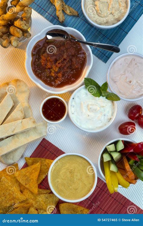 Food Party Dips Bread Sticks Stock Image Image Of Dips Selection 54727465