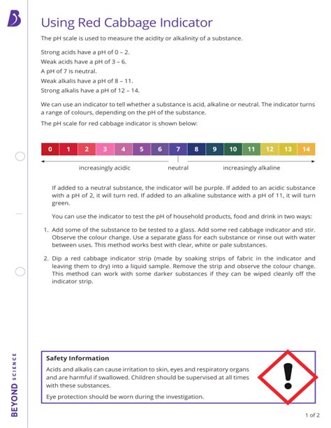 Red Cabbage Indicator Ph Testing Worksheet