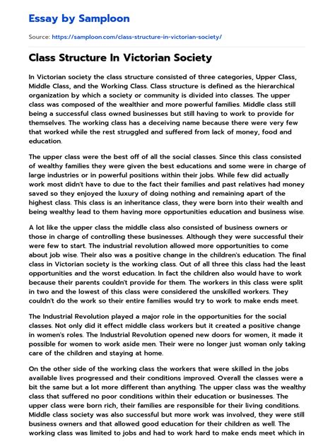 ≫ Class Structure In Victorian Society Free Essay Sample On