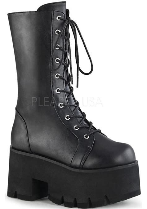 Ashes Womens Black Vegan Leather Midcalf Platform Combat Boot Size 6 12