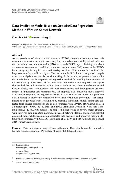 Data Prediction Model Based On Stepwise Data Regression Method In