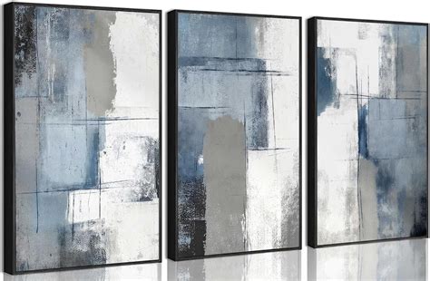 3 Pcs Navy Blue Abstract Canvas Wall Art Modern Minimalist