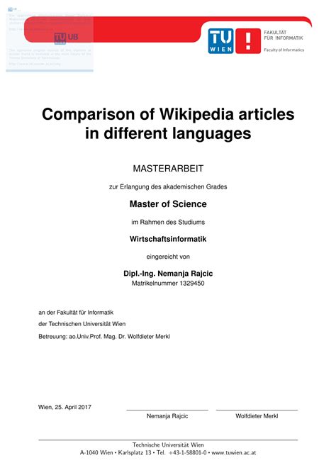 Comparison Of Wikipedia Articles In Different Languages Docslib