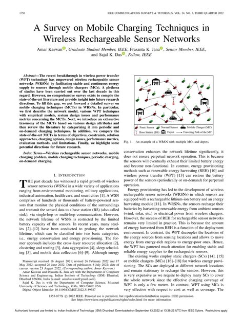Pdf A Survey On Mobile Charging Techniques In Wireless Rechargeable Sensor Networks